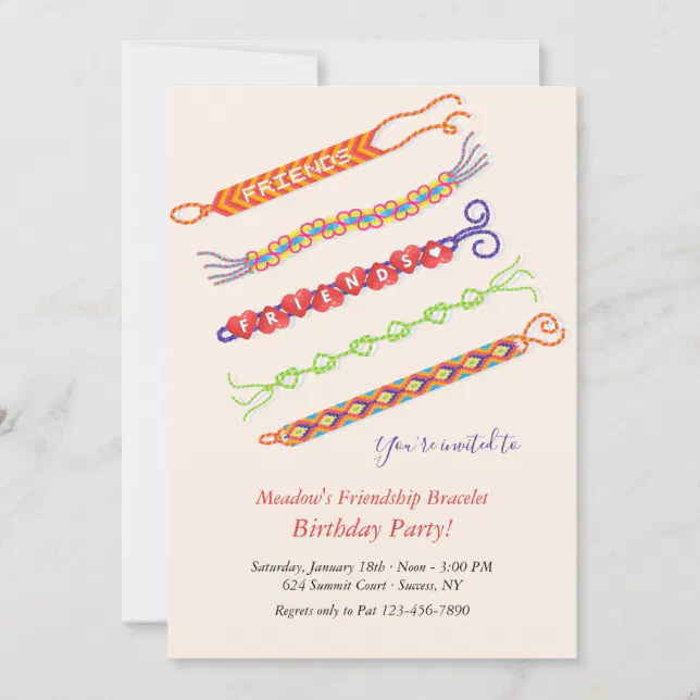 Friendship Bracelet Birthday Party Invitations | Zazzle