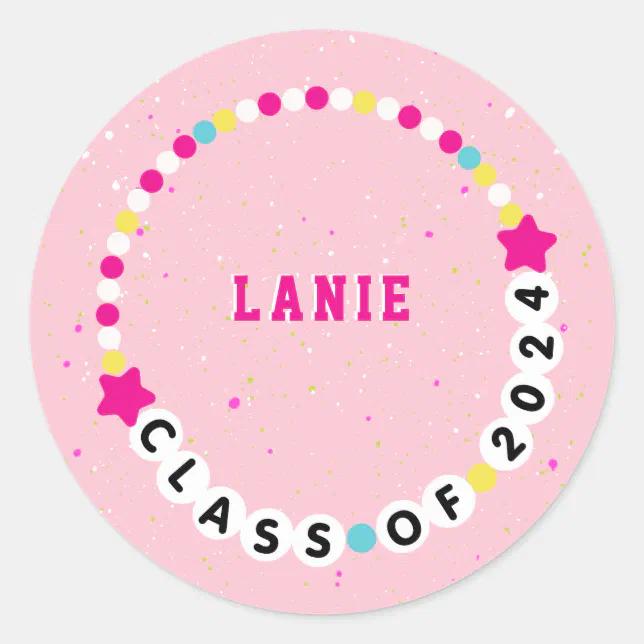 Friendship Bracelet Class of 2024 Graduation Pink Classic Round Sticker ...