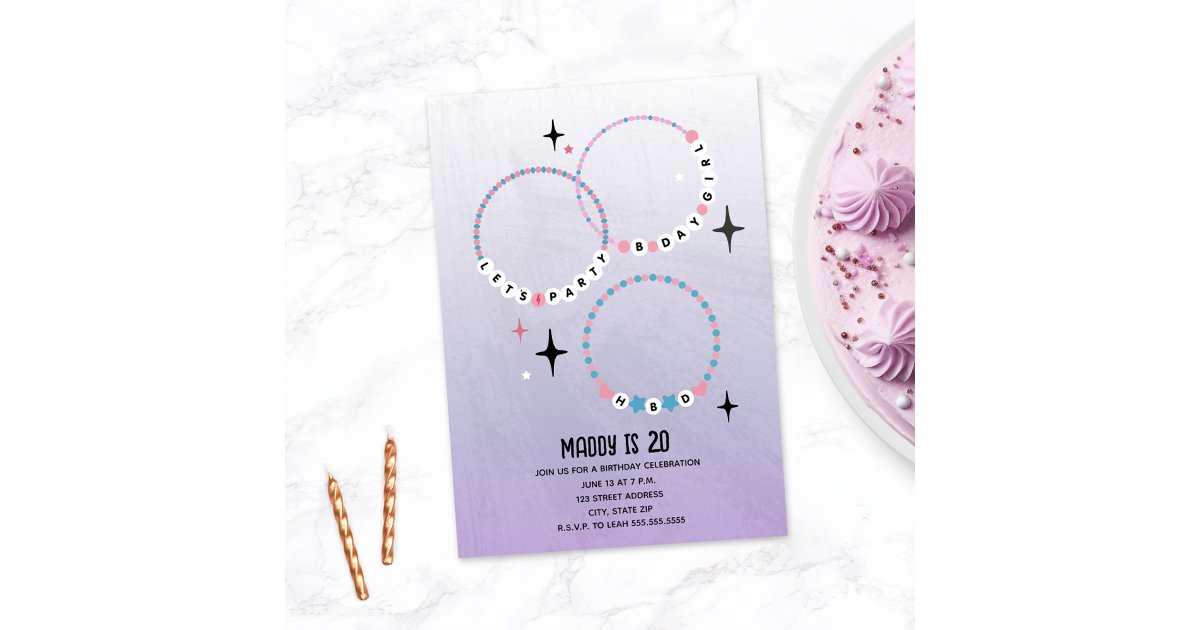 Friendship Bracelets Purple Birthday Invitation | Zazzle