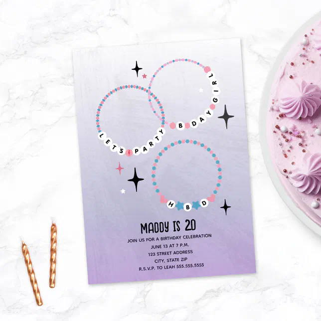 Friendship Bracelets Purple Birthday Invitation | Zazzle