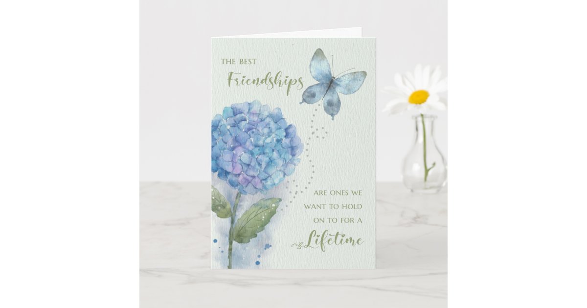 Friendship Butterfly and Hydrangea Birthday Card | Zazzle