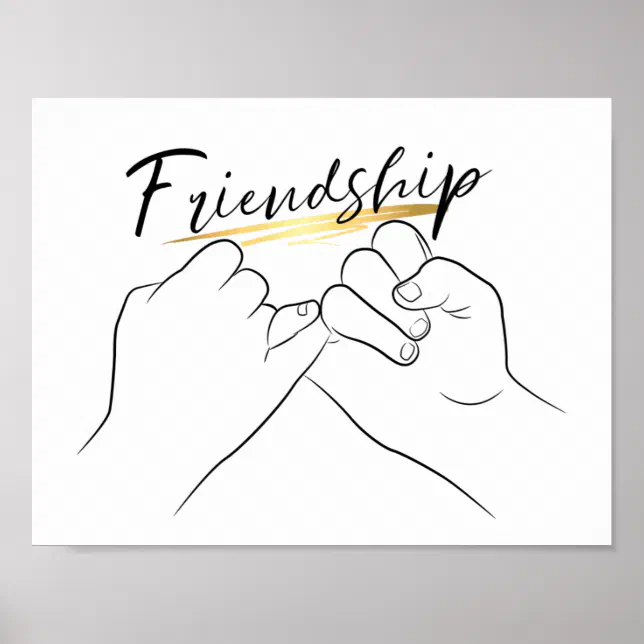 Friendship Pinky Promise Minimal Line Art Cute Poster | Zazzle