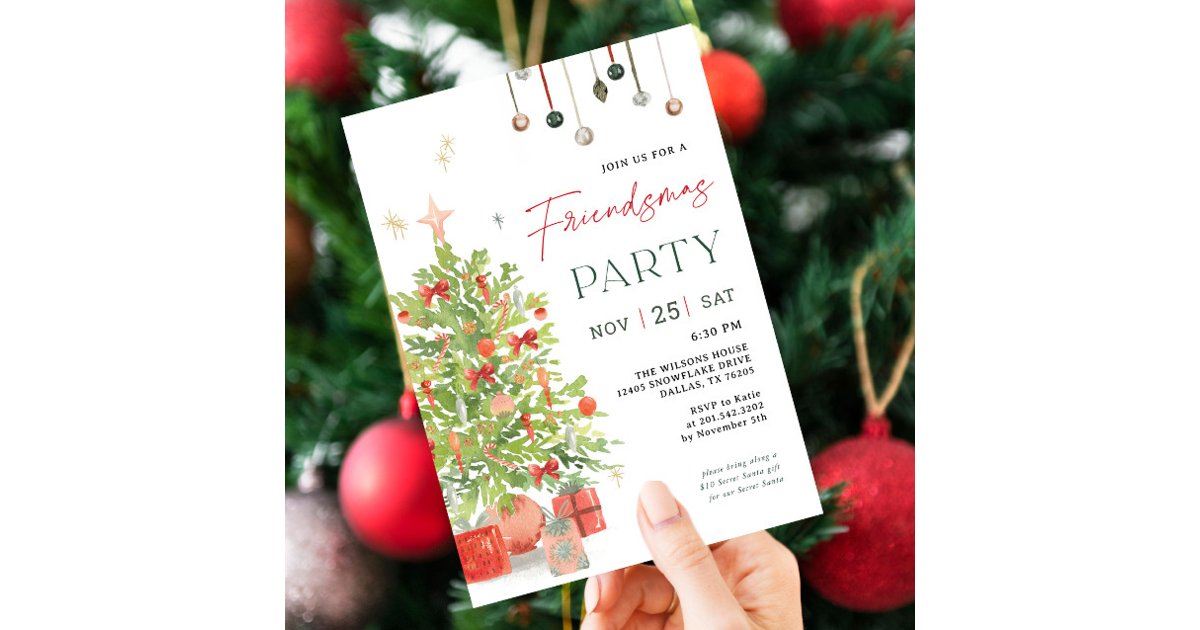 Friendsmas Party Christmas Tree Holiday Party Invitation | Zazzle