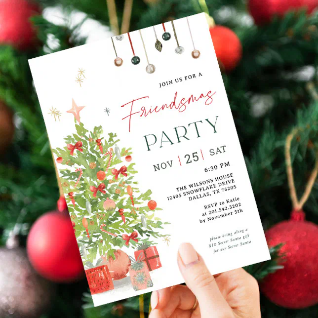 Friendsmas Party Christmas Tree Holiday Party Invitation | Zazzle