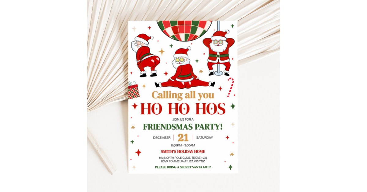 Friendsmas Santa Funny Christmas Party Invitation | Zazzle