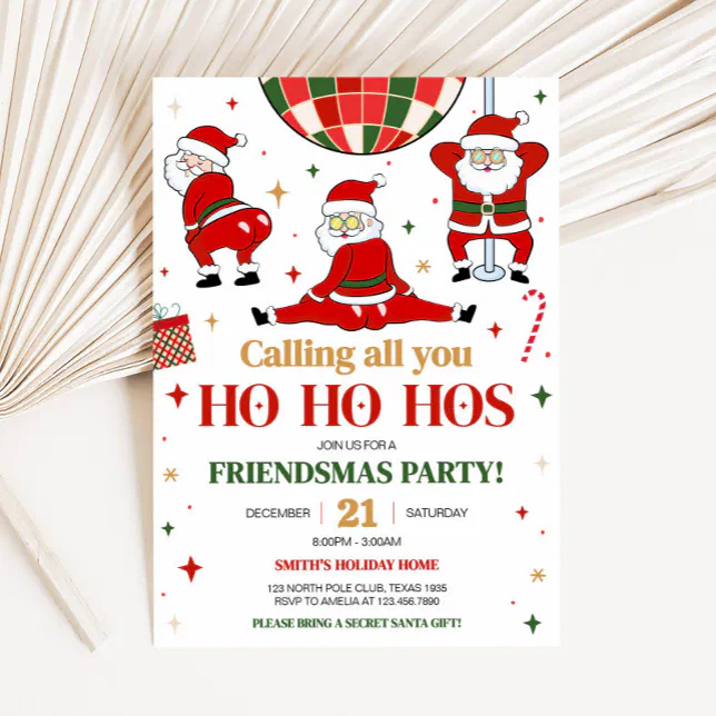 Friendsmas Santa Funny Christmas Party Invitation | Zazzle