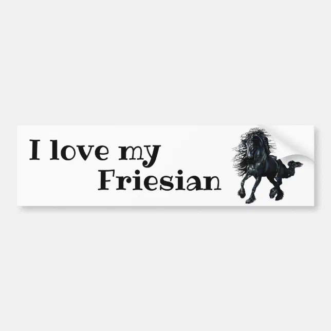 Friesian, black stallion, I love my Friesian Bumper Sticker | Zazzle