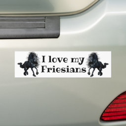 Friesian, black stallion, I love my Friesians Bumper Sticker | Zazzle