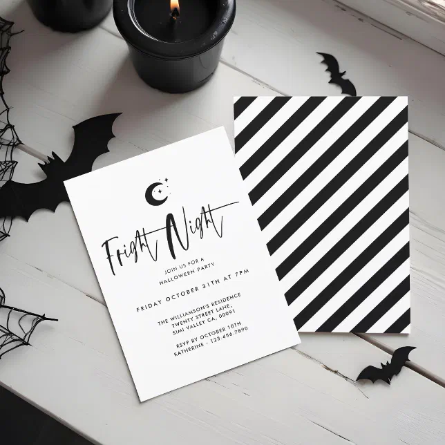 Fright Night Black Moon, Minimal Halloween Party Invitation | Zazzle