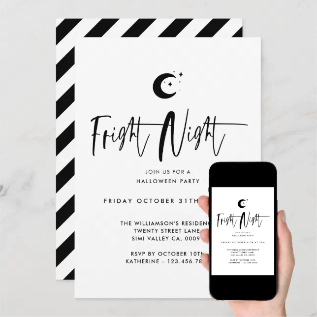 Fright Night Black Moon, Minimal Halloween Party Invitation | Zazzle