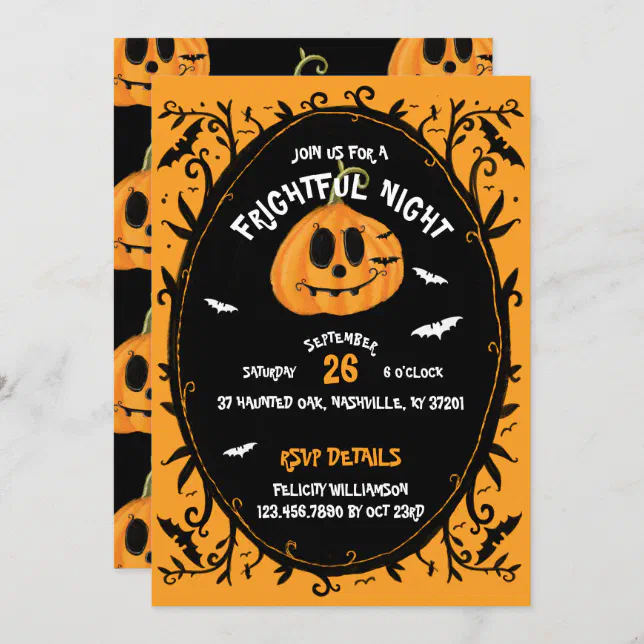 Fright Night Scary Halloween Pumpkin Carving Party Invitation | Zazzle