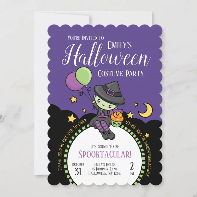 Frightfully Cute Halloween Witch Invitation | Zazzle