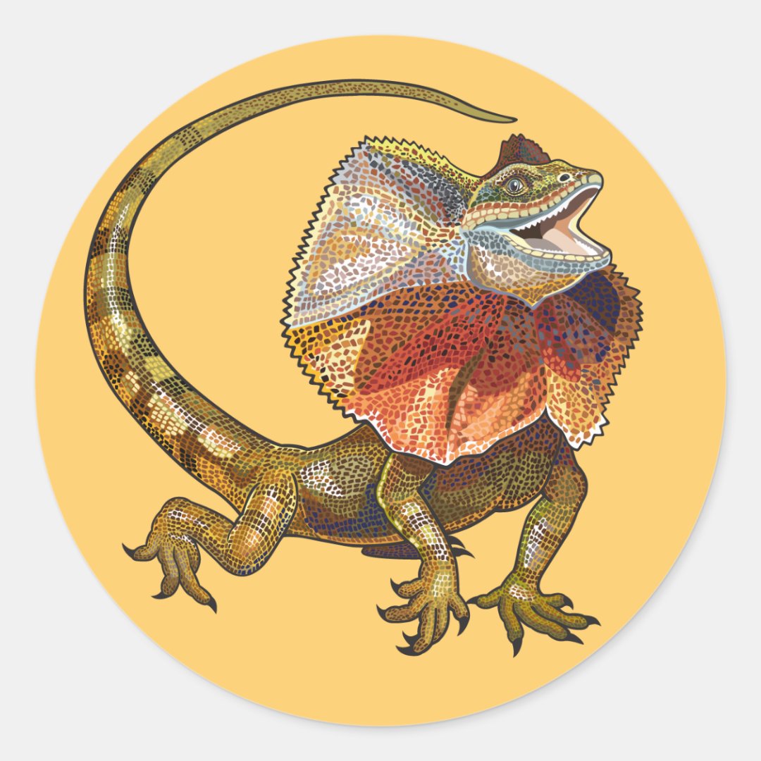frill necked lizard classic round sticker | Zazzle