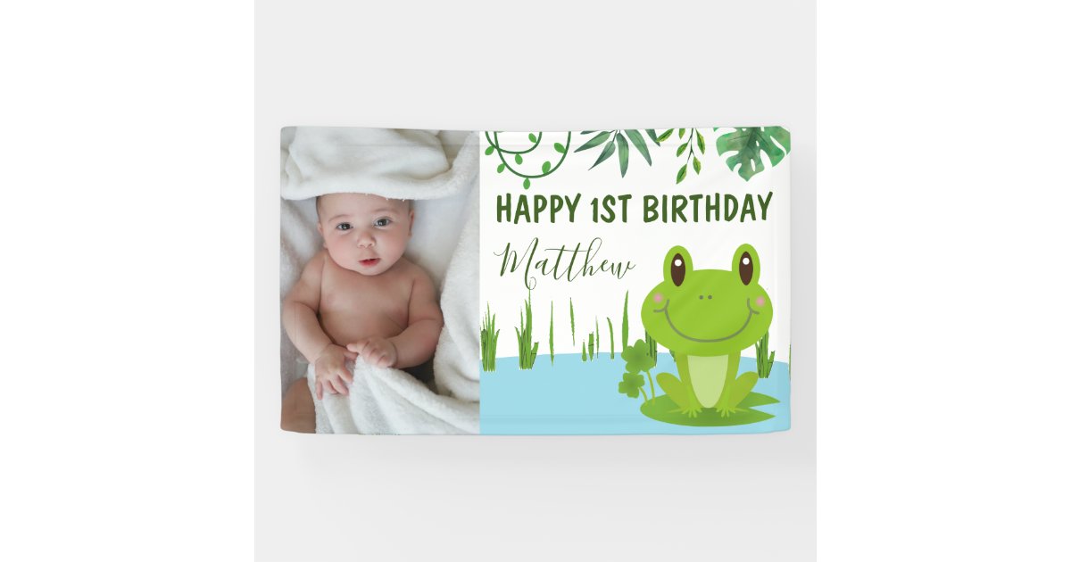 Frog 1st birthday party banner | Zazzle