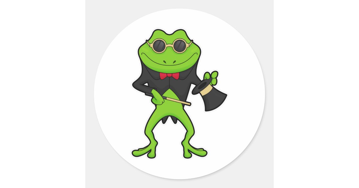 Frog as Magician with Magic wand & Hat Classic Round Sticker | Zazzle