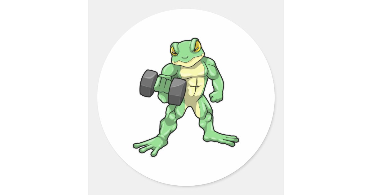 Frog at Bodybuilding with Dumbbell Classic Round Sticker | Zazzle