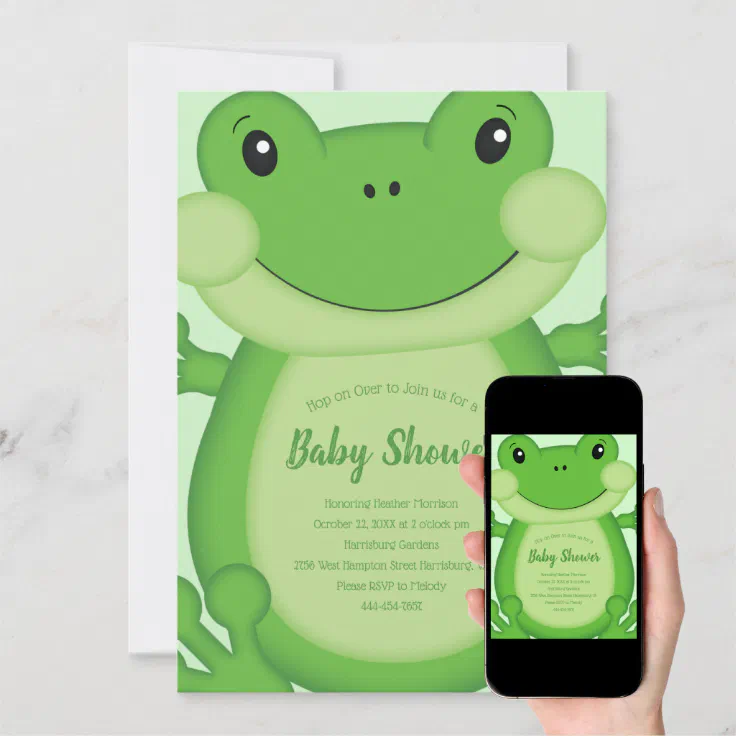 Frog Baby Shower Green Invitation | Zazzle