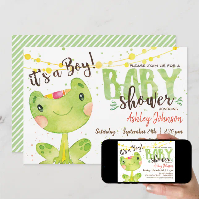 Frog Baby Shower invitation, Boy Invitation | Zazzle