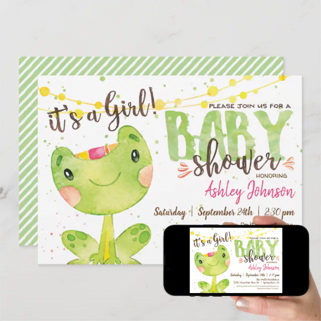 Frog Baby Shower invitation, Girl Invitation | Zazzle