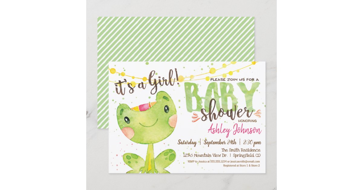 Frog Baby Shower invitation, Girl Invitation | Zazzle