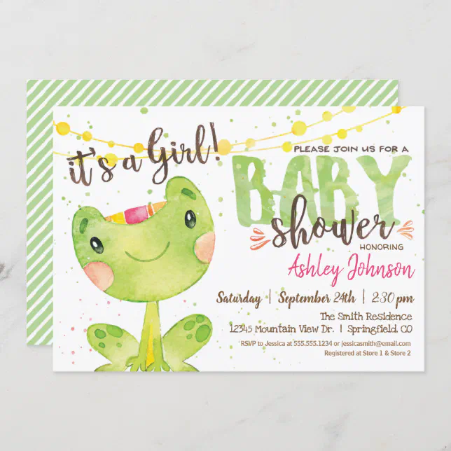 Frog Baby Shower invitation, Girl Invitation | Zazzle