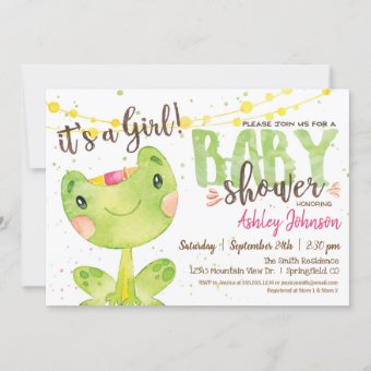 Frog Baby Shower invitation, Girl Invitation | Zazzle