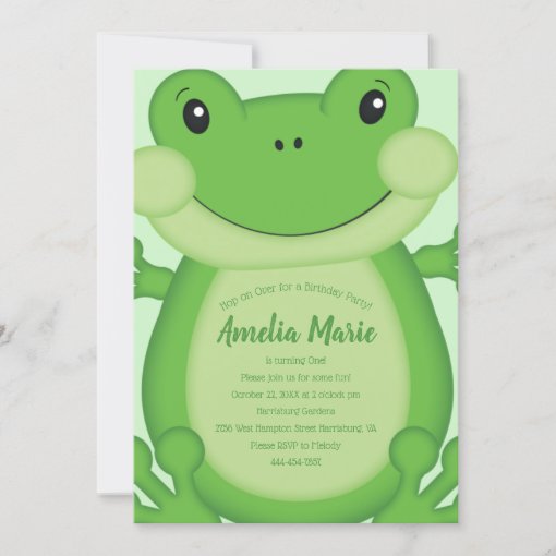 Frog Birthday Party Green Invitation | Zazzle