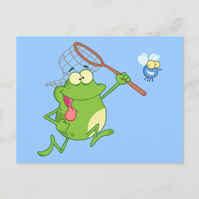 Frog Chasing Fly With Net Postcard | Zazzle