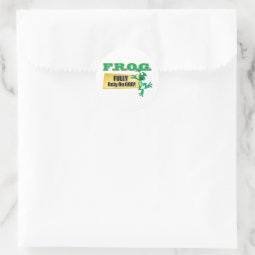 FROG CHRISTIAN ACRONYM FULLY RELY ON GOD CLASSIC ROUND STICKER | Zazzle