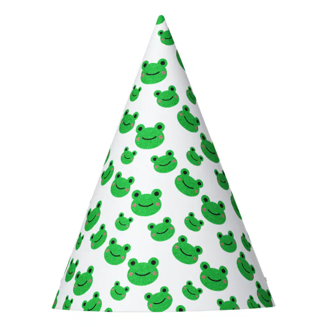 Frog First Birthday party Croaking Green Glitter Party Hat | Zazzle