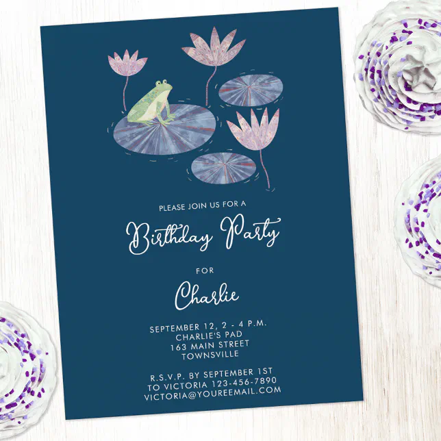 Frog in a Lily Pond Kids Birthday Party Invitation Postcard | Zazzle