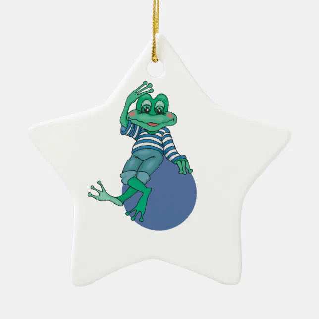 Frog in Jeans, Birthday, Polka Dots, Custom Name Ceramic Ornament | Zazzle
