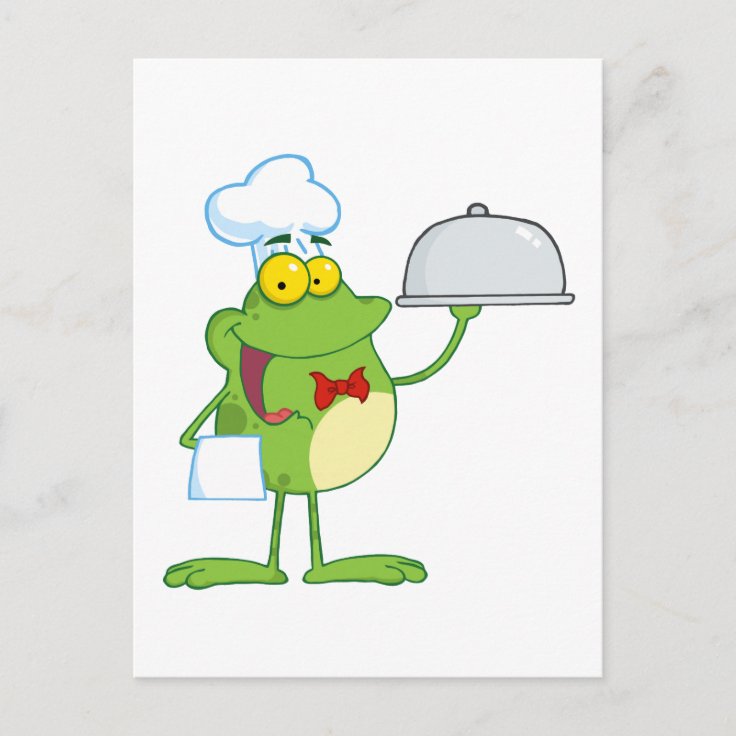 Frog Mascot Chef Serving Food In A Sliver Platter Postcard | Zazzle