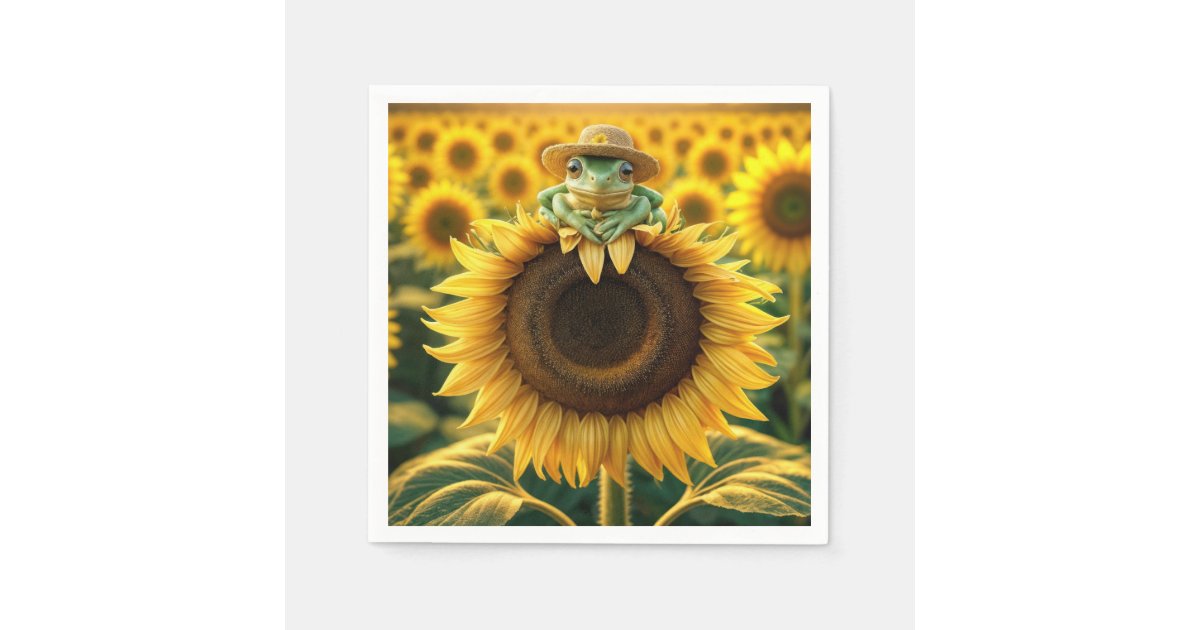 Frog on a Yellow Sunflower Napkins | Zazzle