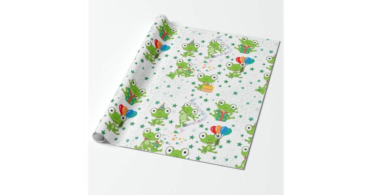 Frog Party Birthday Wrapping Paper | Zazzle