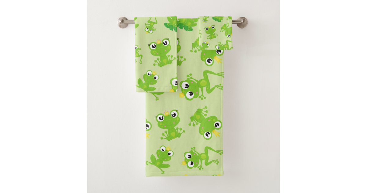 Frog Pattern, Cute Frogs, Green Frogs, Frog Prince Bath Towel Set | Zazzle