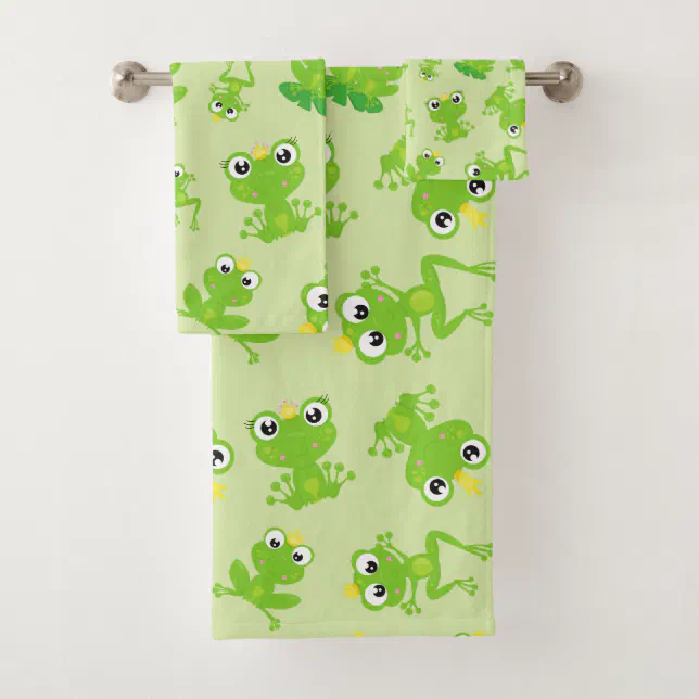 Frog Pattern, Cute Frogs, Green Frogs, Frog Prince Bath Towel Set | Zazzle