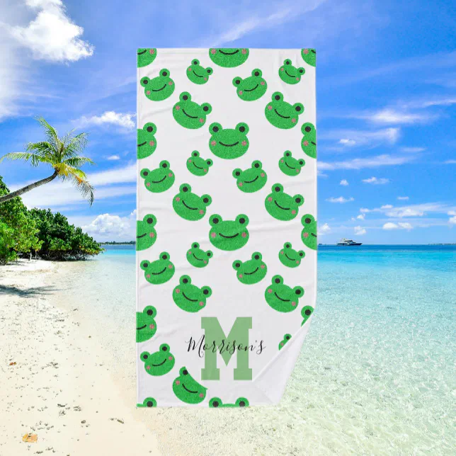 Frog pattern monogram wildlife Beach Bath Towel | Zazzle