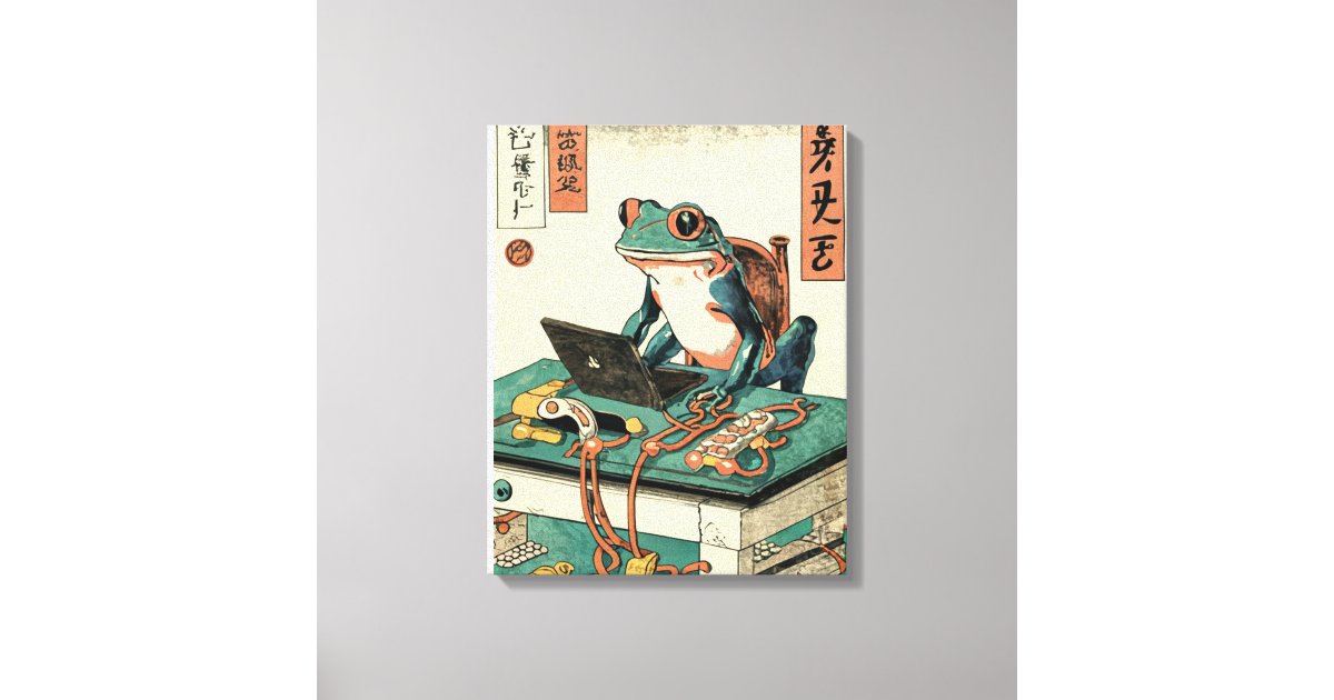 Frog Playing Pc Games, Ukiyo-e Frog Art, Frog Canvas Print | Zazzle