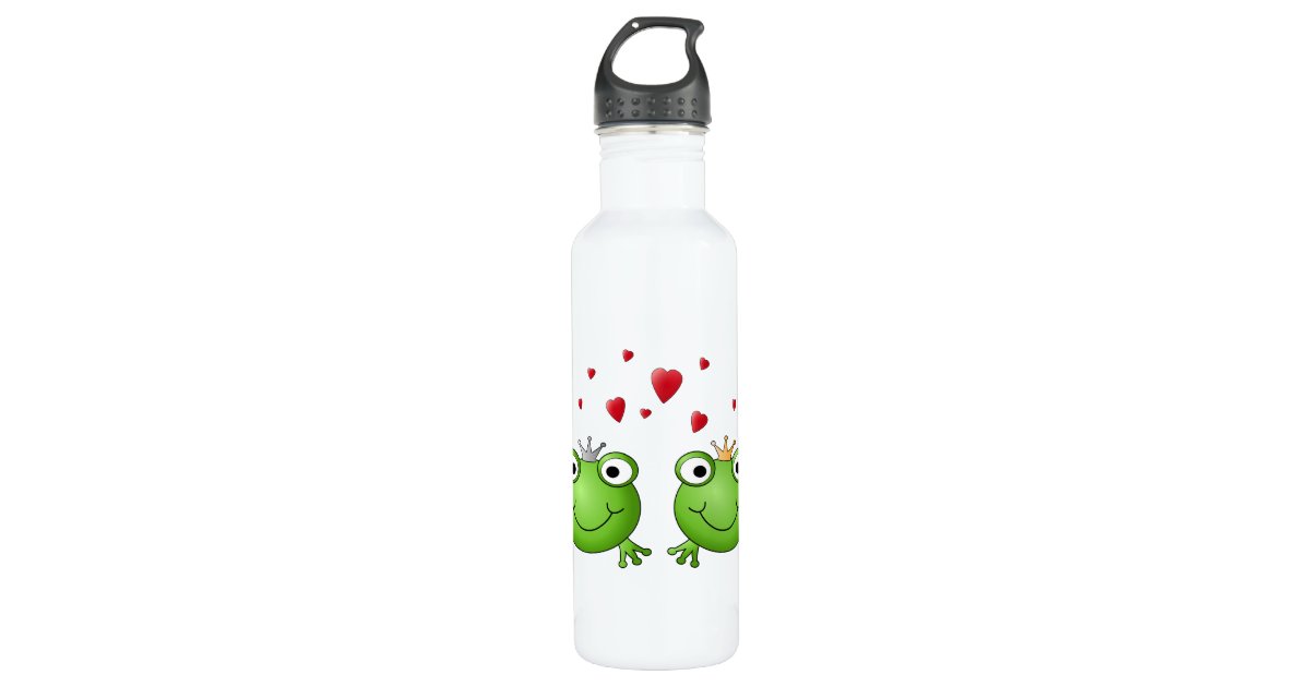 Frog Prince and Frog Princess, with hearts. Water Bottle | Zazzle