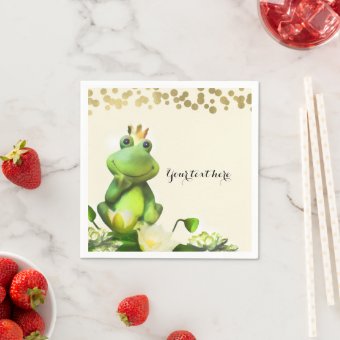 Frog Prince Green & Gold Baby Shower Custom Party Paper Napkins | Zazzle