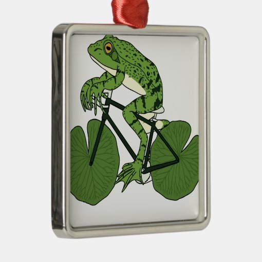 Frog Riding Bike With Lily Pad Wheels Metal Ornament | Zazzle