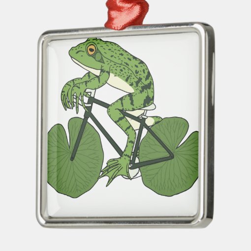 Frog Riding Bike With Lily Pad Wheels Metal Ornament | Zazzle