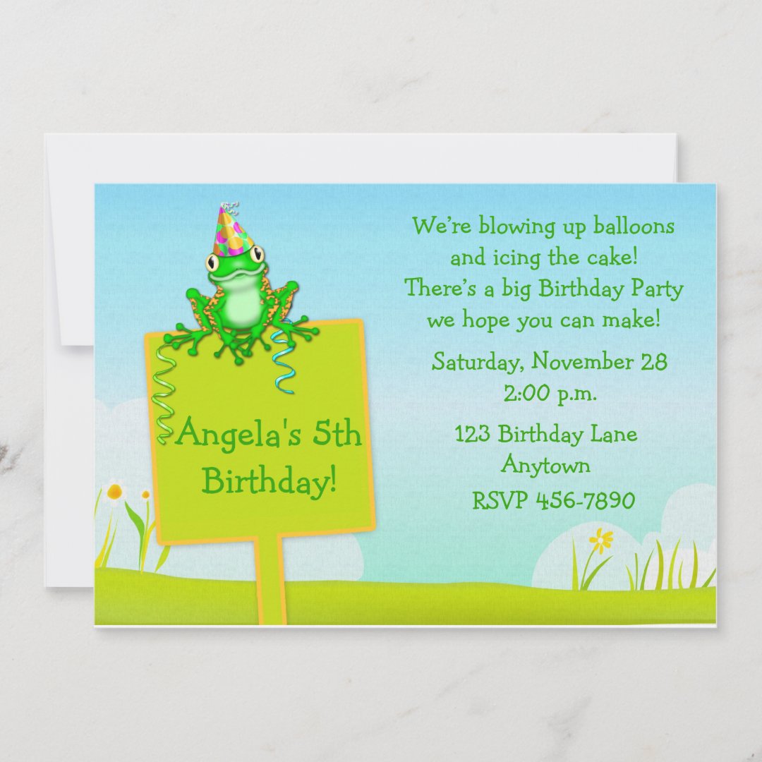 Frog Sign Birthday Invitation | Zazzle