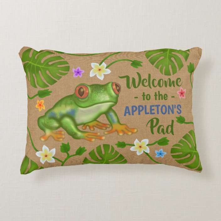 Frog Welcome to Our Pad Tropical Personalized Name Accent Pillow ...