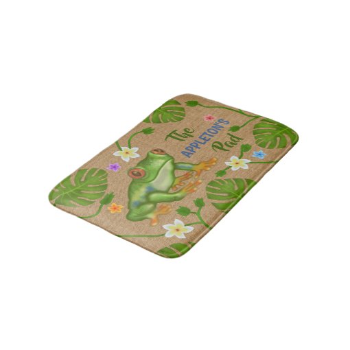 Frog Welcome to Our Pad Tropical Personalized Name Bath Mat | Zazzle