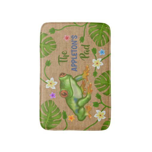 Frog Welcome to Our Pad Tropical Personalized Name Bath Mat | Zazzle