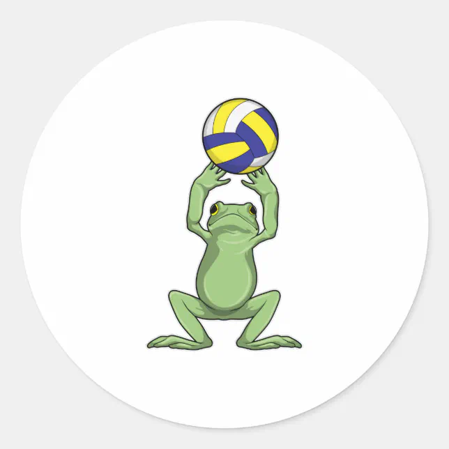 Frog with Volleyball Classic Round Sticker | Zazzle
