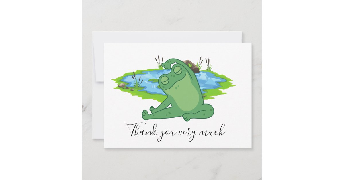 Frog Yoga Thank you card with pond background | Zazzle