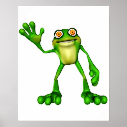 Froggie the Cute Cartoon Waving Frog Poster | Zazzle.com